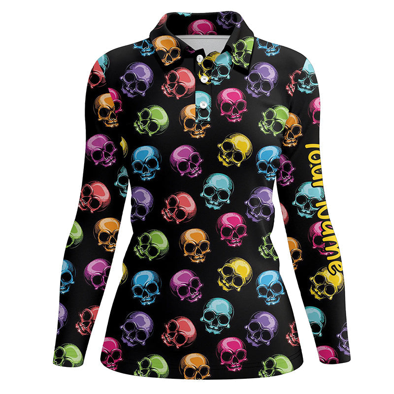 Colorful Skull Golf Polo Shirts Personalized Halloween Golf Shirts For ...