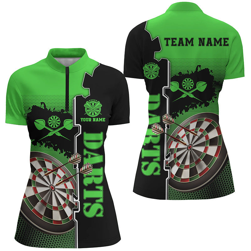 Personalized Green Black Darts Quarter Zip Shirt Custom Darts Shirt Fo ...