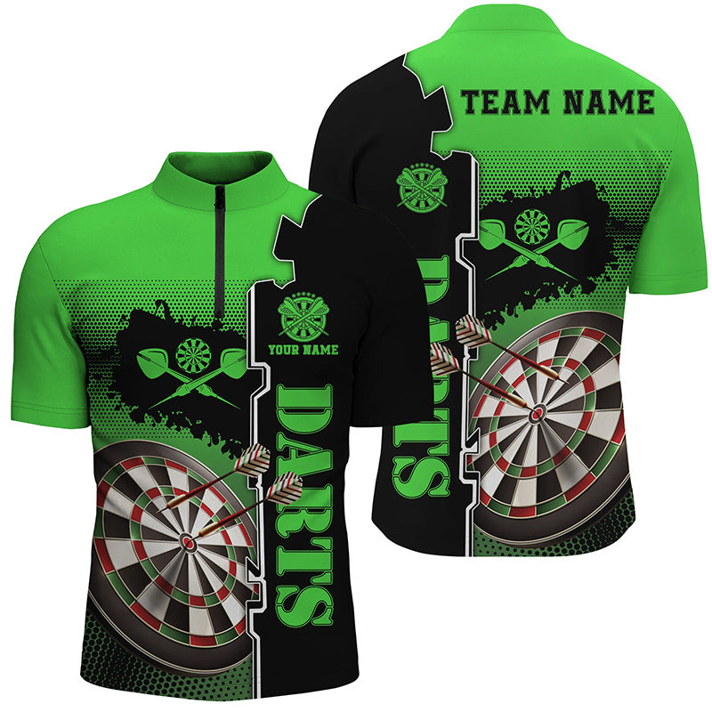 Personalized Green Black Darts Quarter Zip Shirt Custom Darts Shirt Fo ...