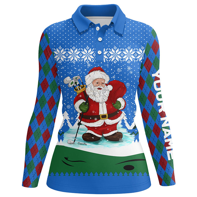Golf Santa Argyle Pattern Blue Christmas Golf Polos Custom Golf Shirts ...