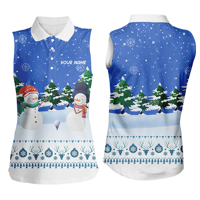 Snowman Christmas Womens Sleeveless Polo Shirt Custom Golf Shirts For ...