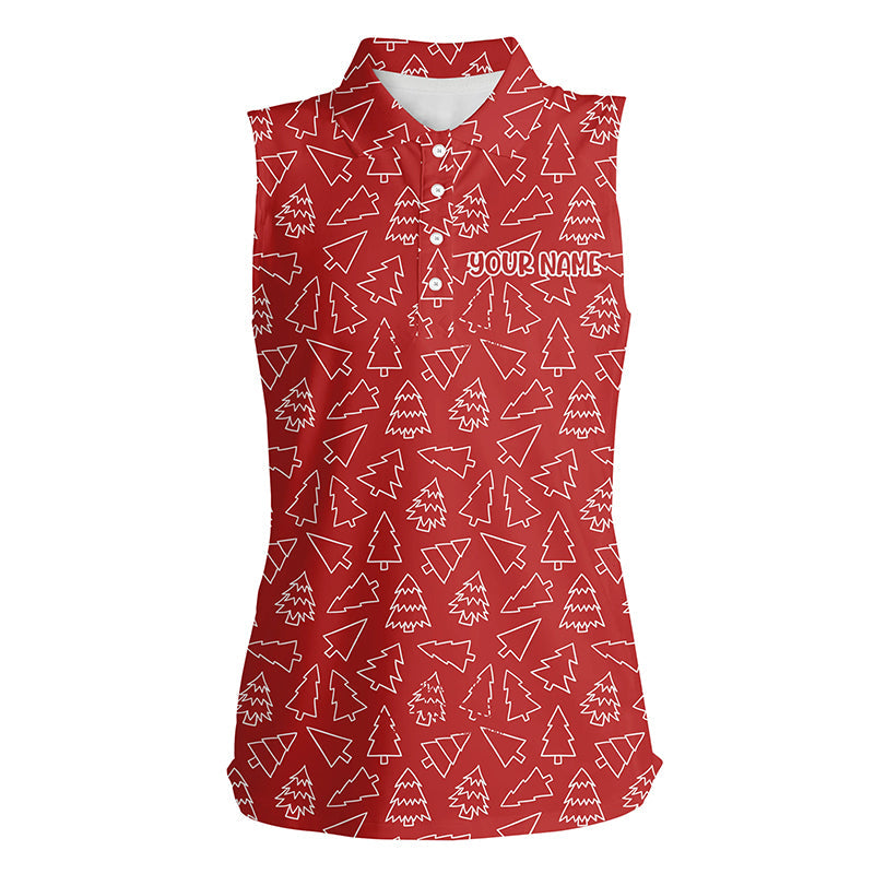 Christmas Tree Red Golf Womens Sleeveless Polo Shirt Custom Name Cool ...