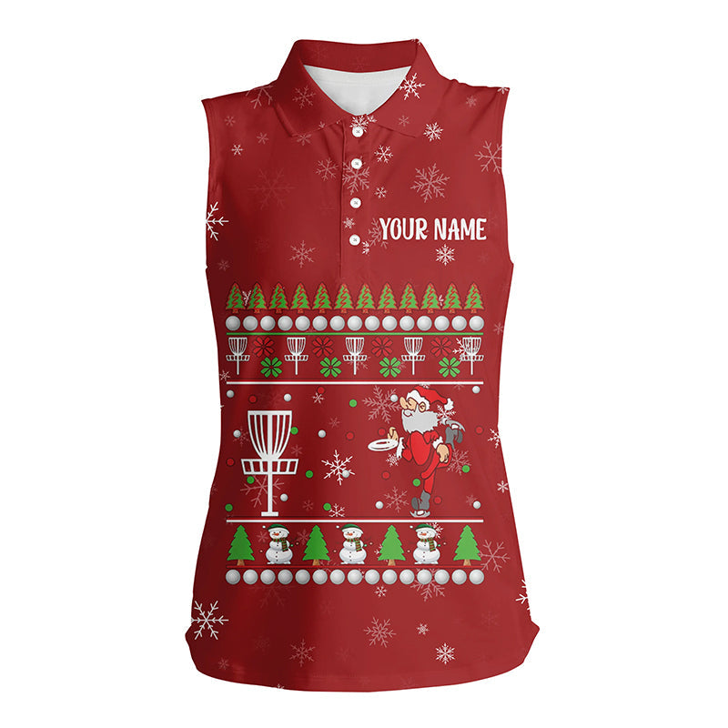 Custom Santa Playing Disc Golf Red Christmas Womens Sleeveless Polo Sh ...