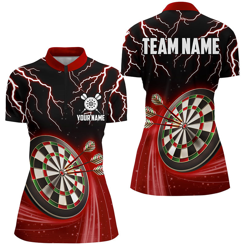 Red Thunder Lightning Darts Quarter Zip Shirt Custom Darts Shirt For W ...