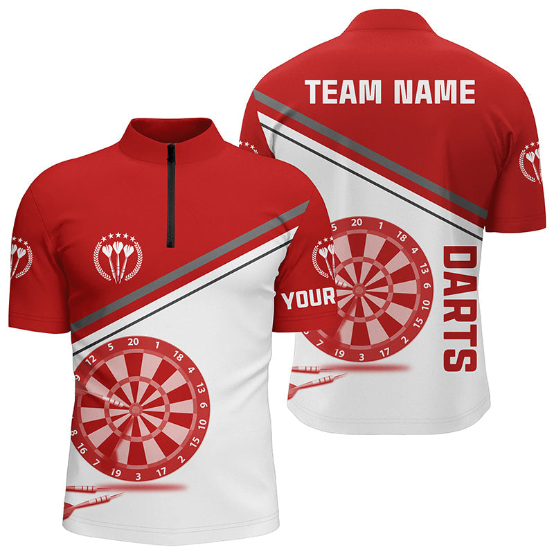 Red White Darts Quarter Zip Shirt With Name Customized Darts Shirts Fo ...