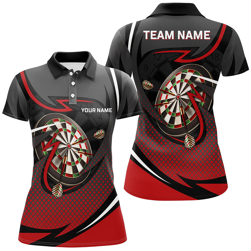 Red And Grey Sports Style Womens Darts Polo Shirt Custom Darts Shirt F ...