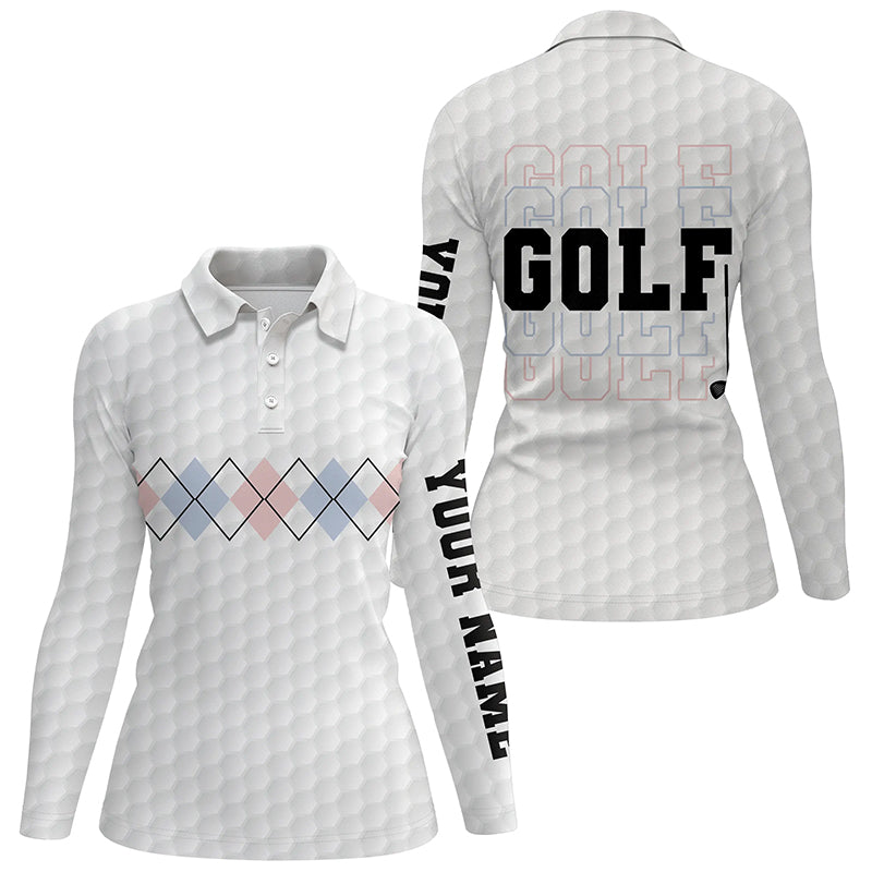 Pink Blue Argyle Pattern Golf Polo Shirts Custom Cool White Golf Shirt ...