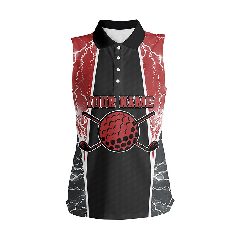 Customized Lightning Womens Sleeveless Golf Polos, Red And Black Golf ...