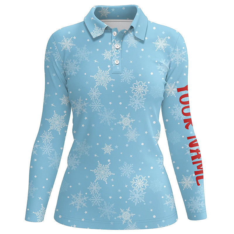 Snowflakes In Blue Christmas Golf Polo Shirts Customized Winter Holida ...