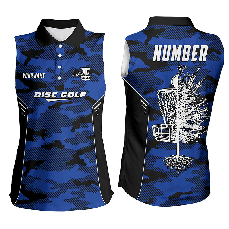 Blue Camo Disc Golf Womens Sleeveless Polo Shirt Custom Camouflage Dis ...
