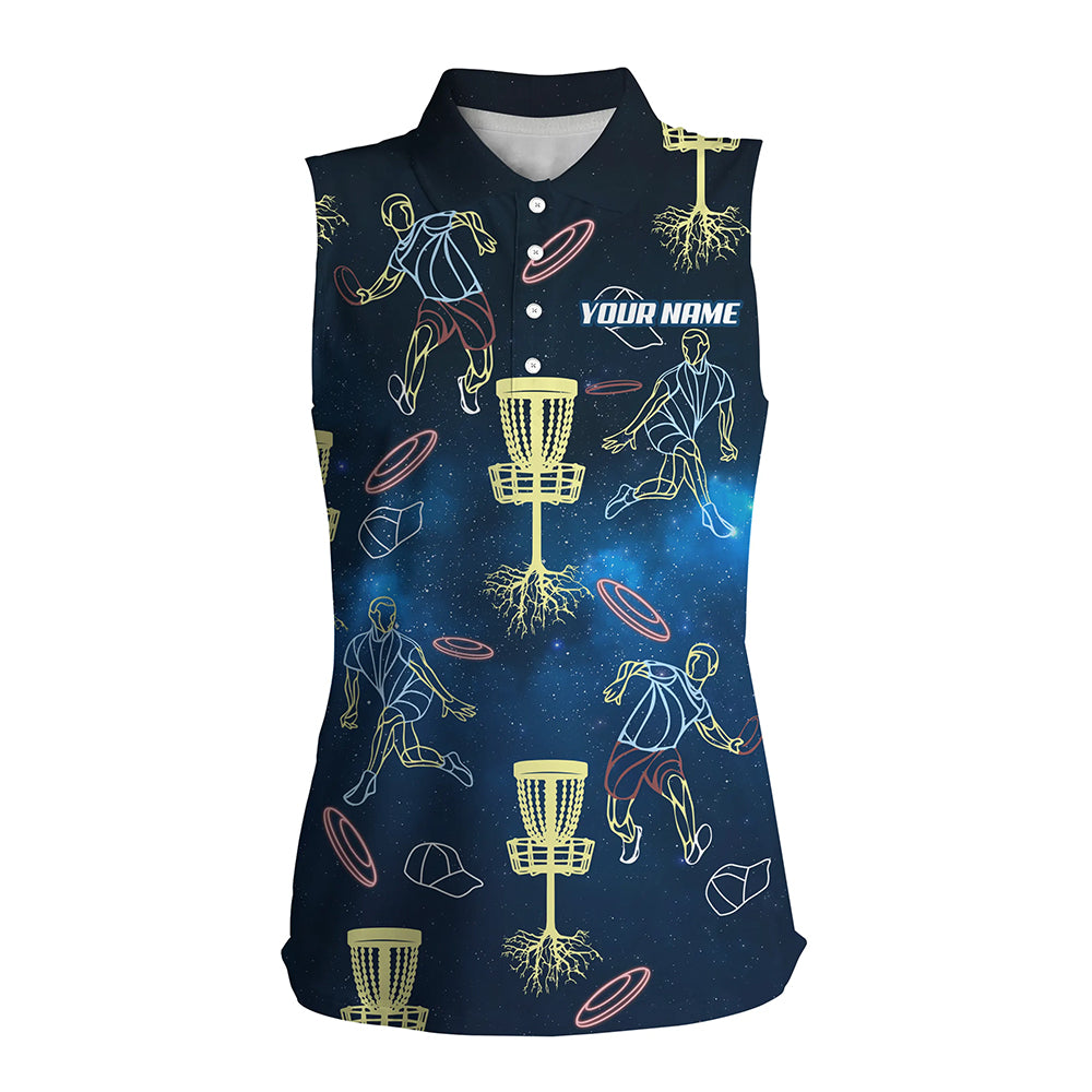 Colorful Neon Disc Golf Sleeveless Polo Shirts Custom Galaxy Disc Golf ...
