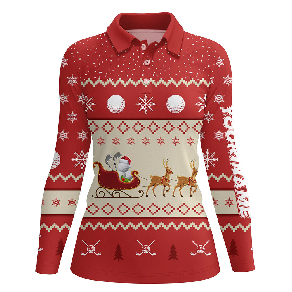 Reindeer Christmas Golf Polo Shirt Customized Red Winter Golf Shirts F ...