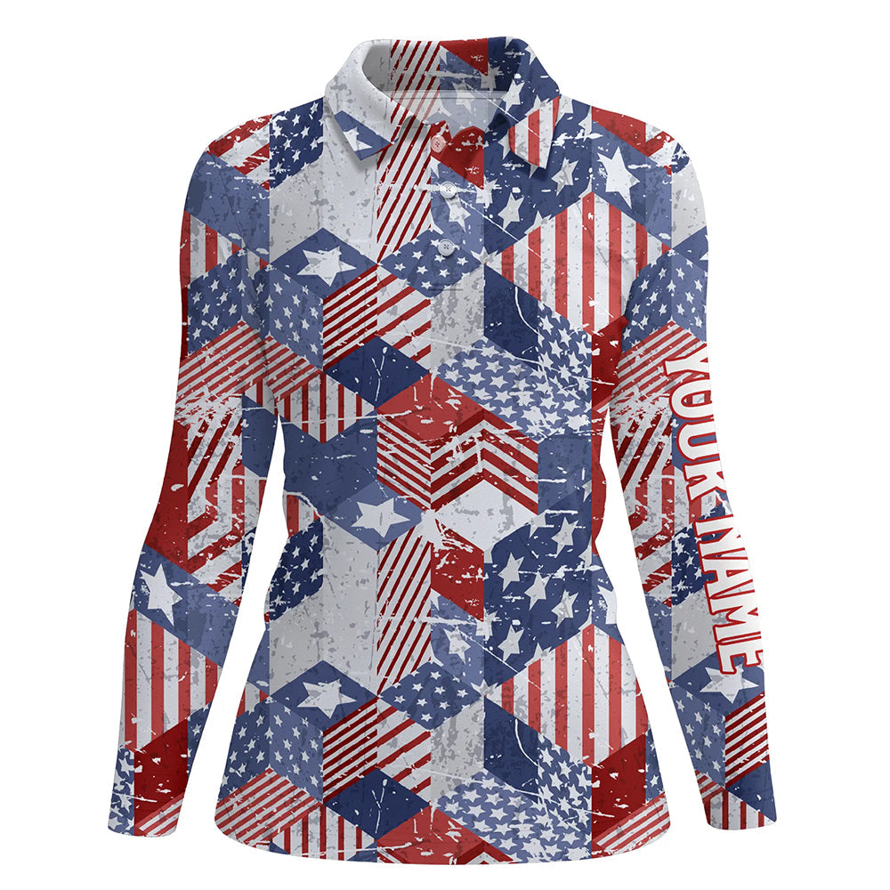 Watercolor American Flag Golf Polo Shirts 3D Isometric Cubes Patriotic ...