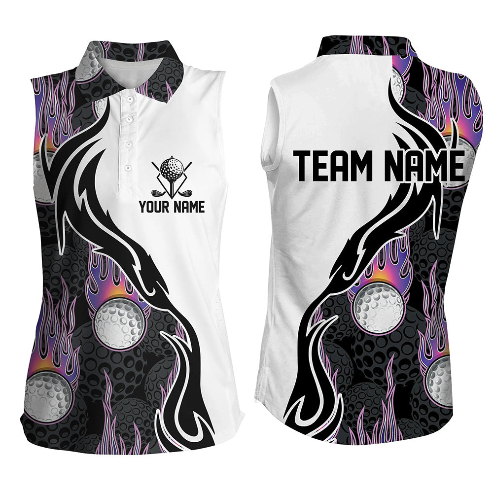 Fire Golf Ball Flames Womens Sleeveless Golf Shirts Personalized Golf ...
