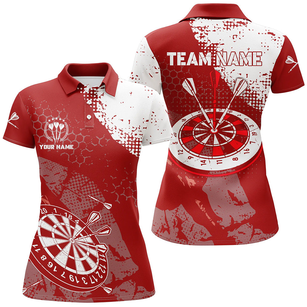 Retro Red White Pattern Custom Womens Darts Polo Shirts Dart Team Jers ...