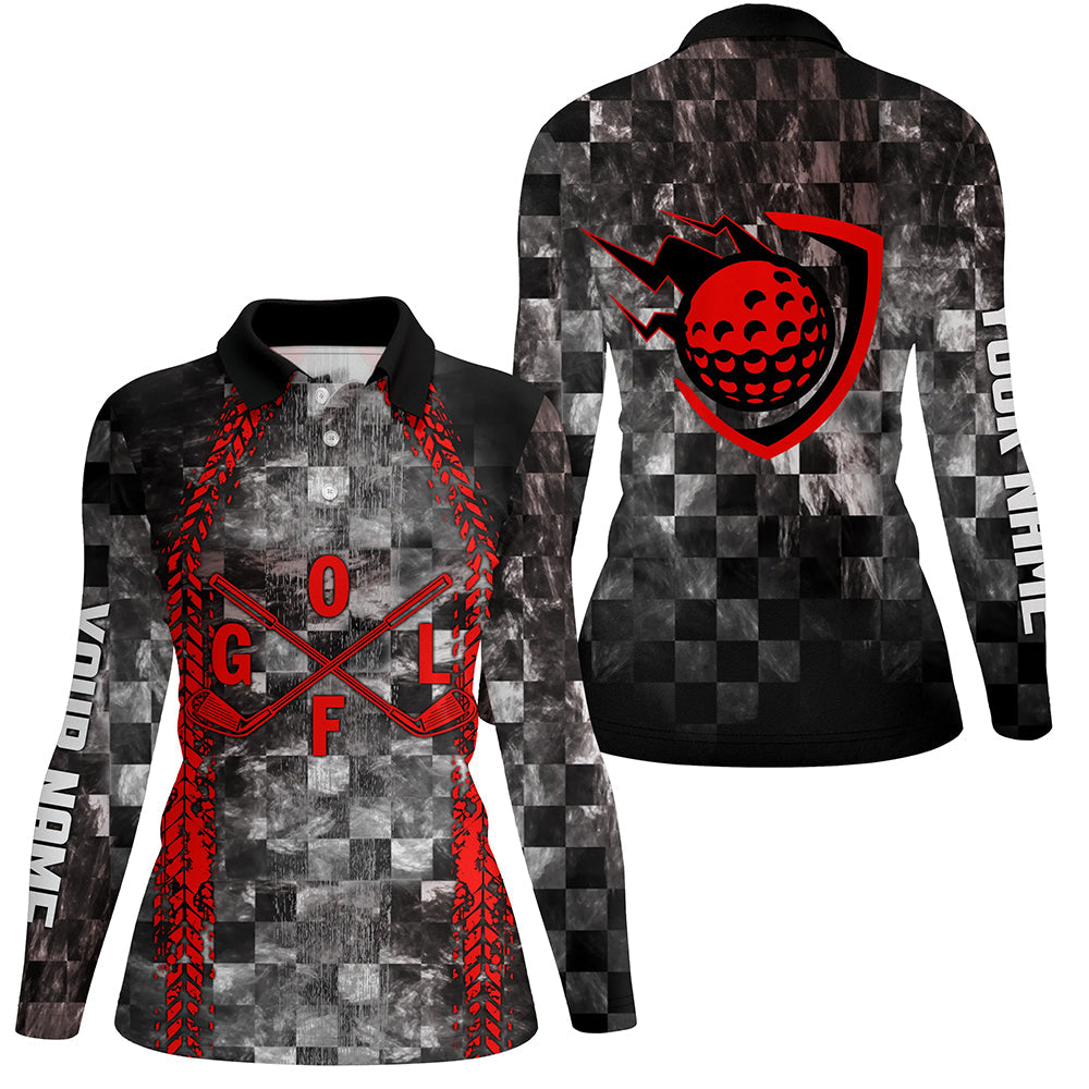 Golf Red Womens Polo Shirt Custom Checker Pattern Racing Polos For Wom ...