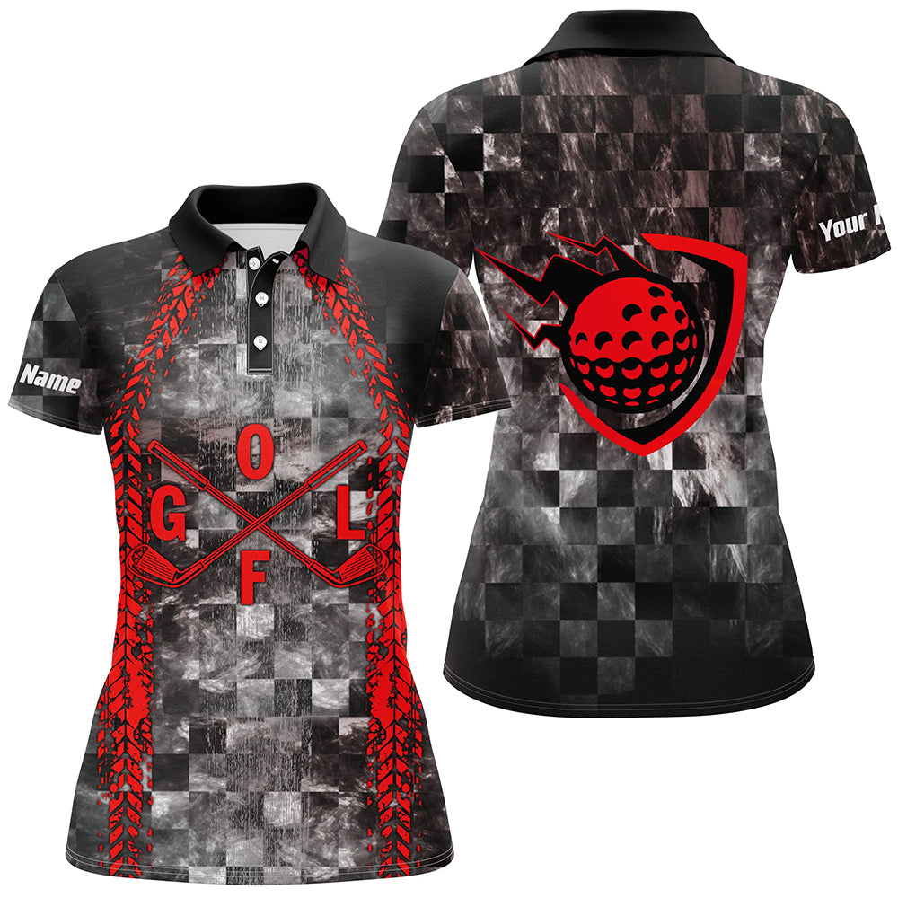 Golf Red Womens Polo Shirt Custom Checker Pattern Racing Polos For Wom ...