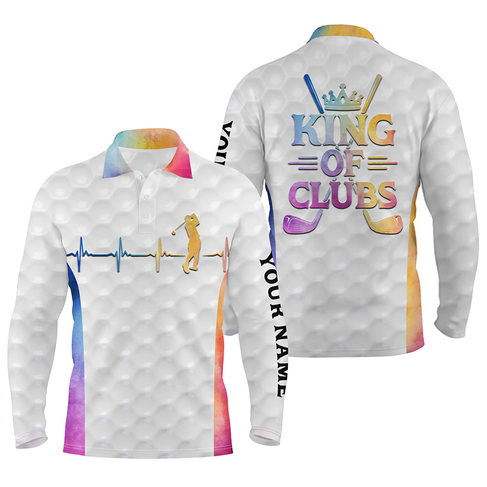 King Of Clubs Golf Polo Shirts Custom Name Heartbeat White Golf Shirts ...