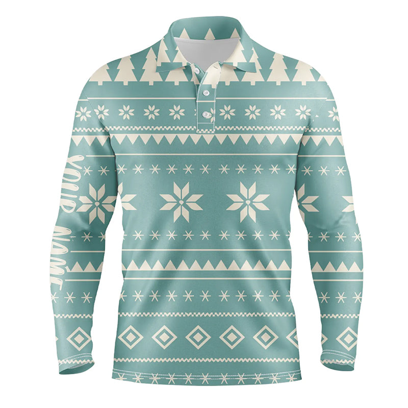 Mint Christmas Pattern With Tree Snowflakes Mens Golf Polo Shirts Holi ...