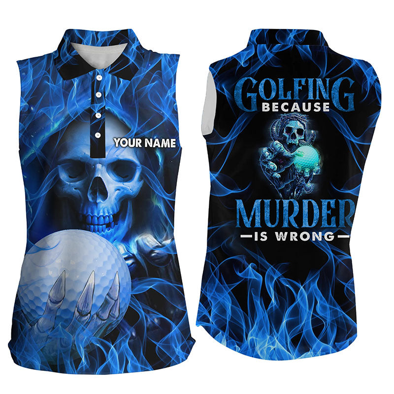 Womens Blue Skull Sleeveless Golf Shirts Personalized Skull Golf Shirt ...