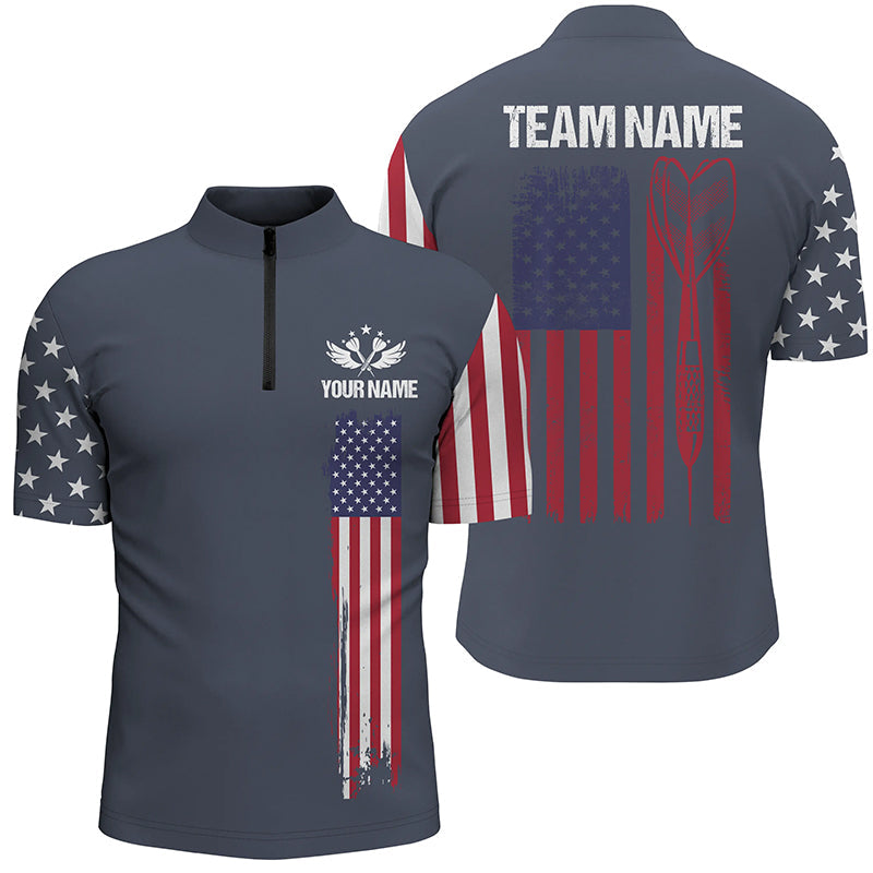 Navy American Flag Darts Quarter Zip Shirt Custom Patriotic Dart Shirt ...