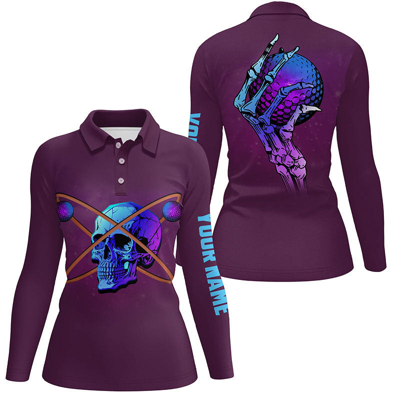 Artistic Skull Golf Womens Polo Shirt Custom Rainbow Skull Golf Shirts ...