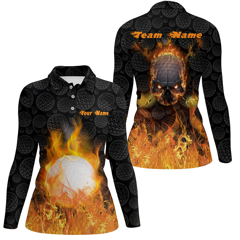 Womens Fire Flame Golf Polo Shirts Custom Orange Skull Golf Shirts For ...