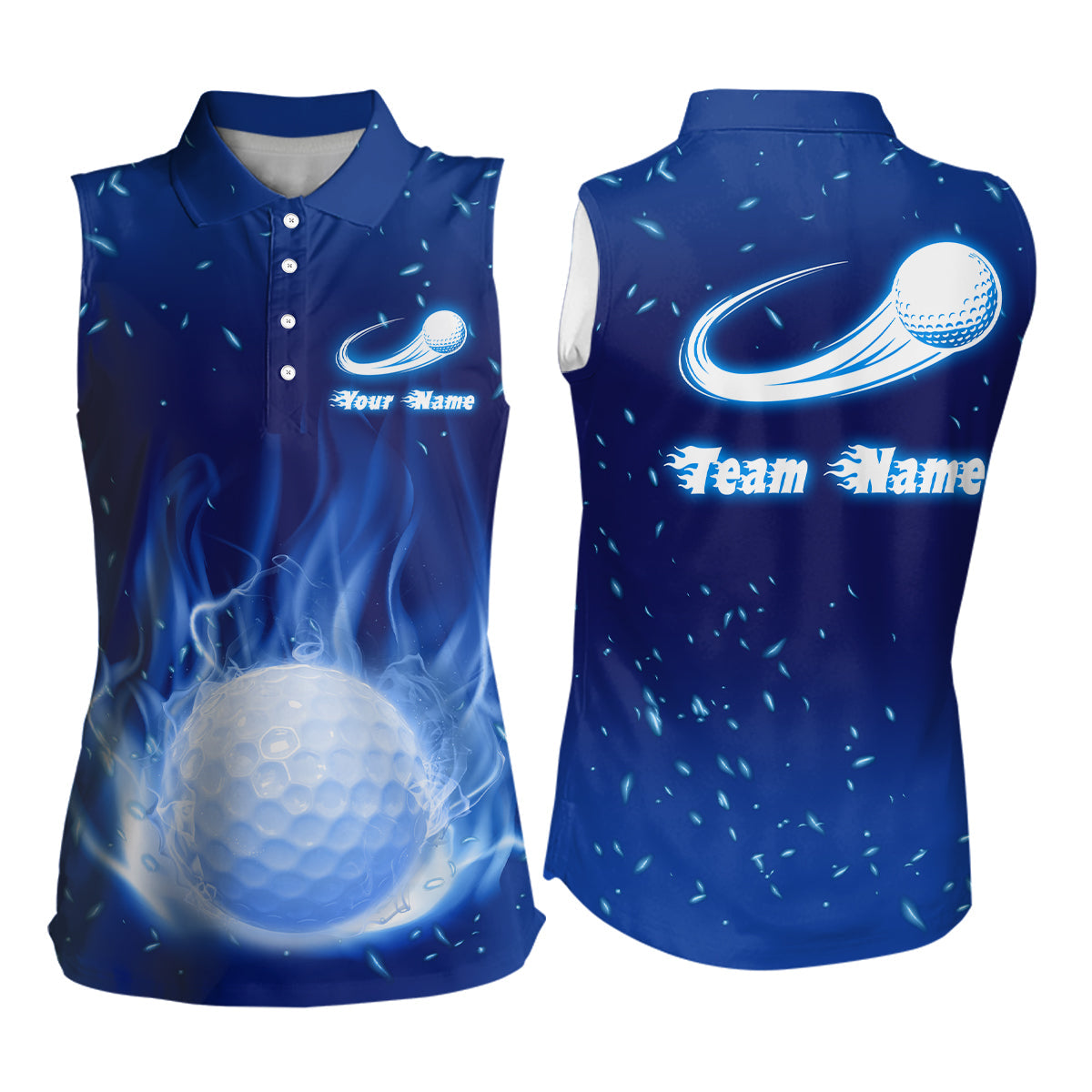 Blue Fire Flame Golf Ball Womens Sleeveless Polo Shirt Custom Women Go ...