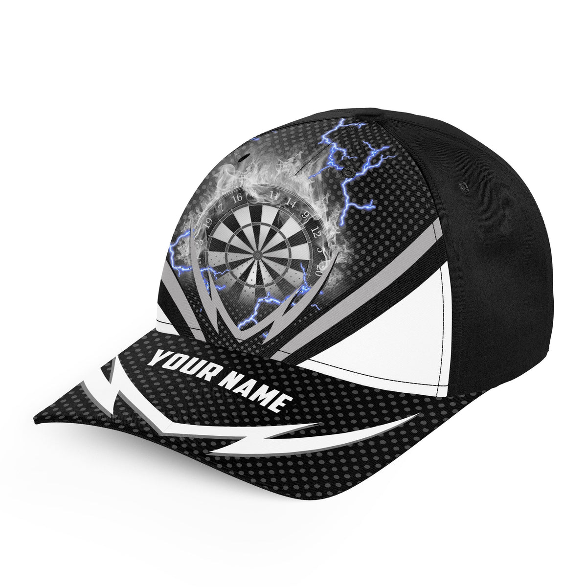 Black White Thunder Lightning Baseball Darts Hat Fire Flame Custom Nam ...