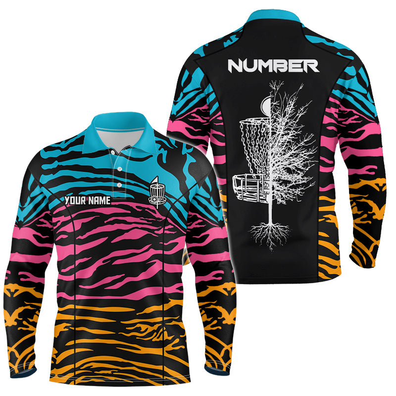 Zebra Pattern Mens Disc Golf Polo Shirts, Colorful Disc Golf Shirts Fo ...