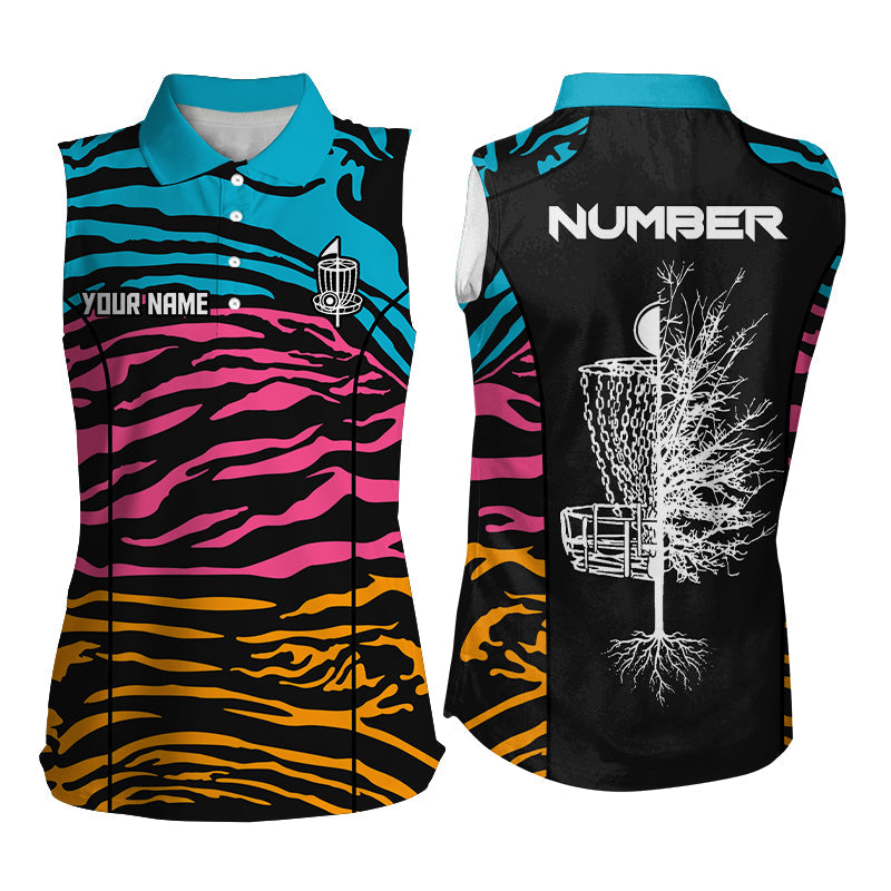 Zebra Pattern Womens Sleeveless Disc Golf Shirts Colorful Disc Golf Sh ...