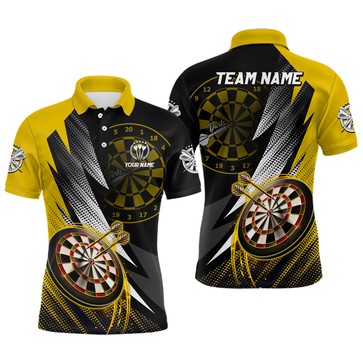 Personalized Yellow Black Mens Darts Polo Shirt Custom Darts Shirt For ...