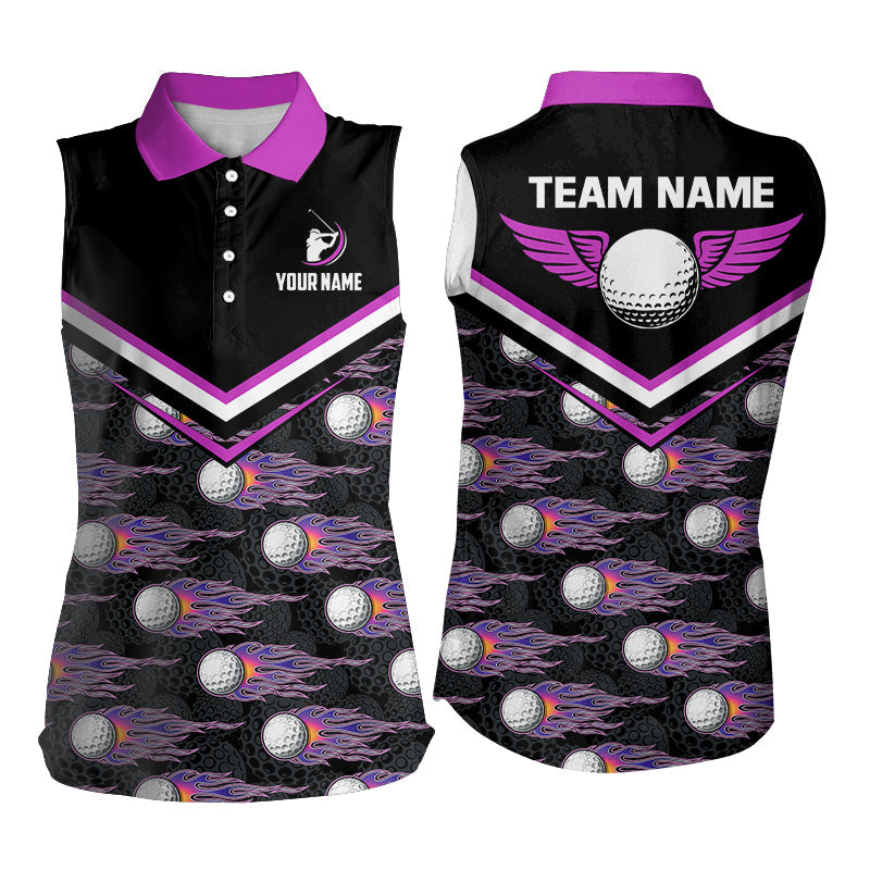 Fire Golf Ball Flames Womens Sleeveless Golf Shirts Custom Pink Golf S ...