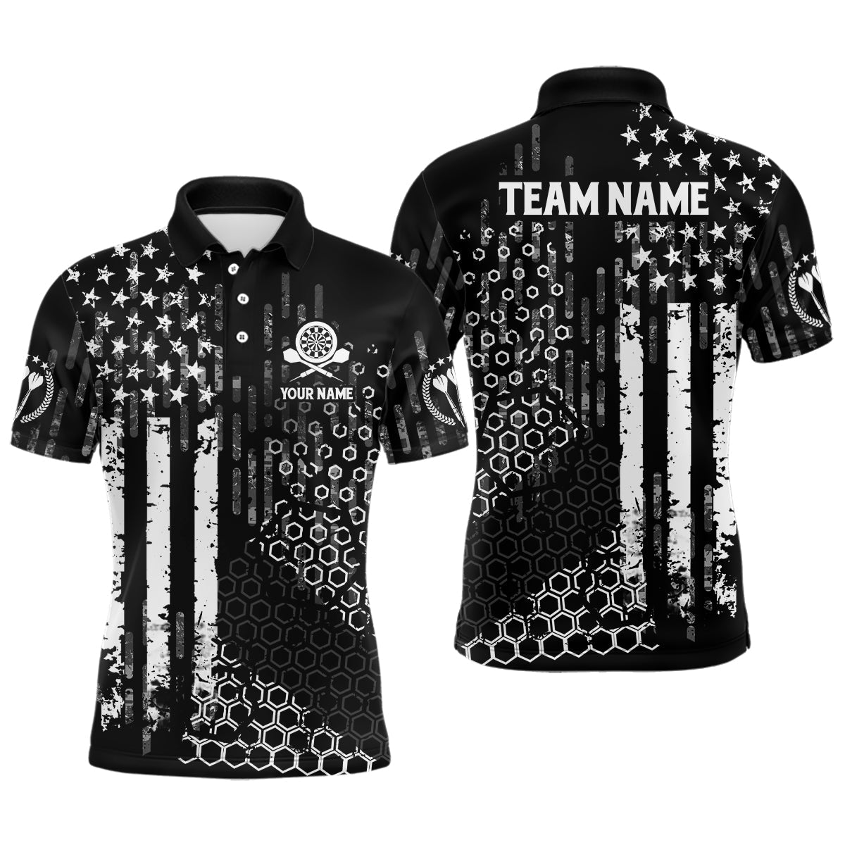 Personalized Us Flag Hive Pattern Darts Men Polo Shirt Patriotic Darts ...