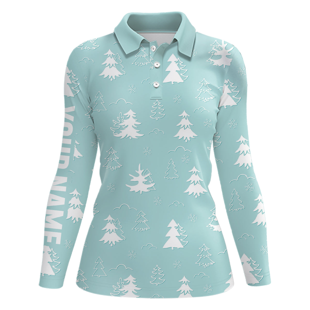 Christmas Trees And Snowflake Mint Golf Polo Shirt Custom Xmas Golf To ...