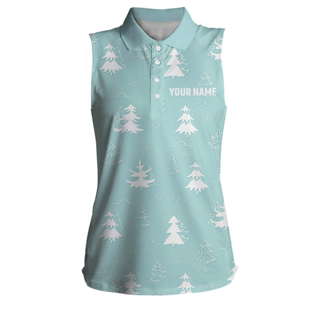 Womens Sleeveless Polo Shirt Christmas Trees & Snowflakes Mint Custom ...