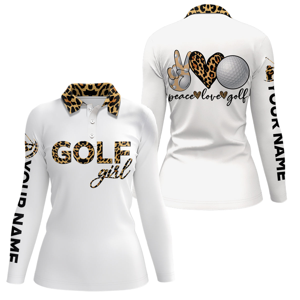 Leopard Golf Girl Peace Love Golf Women Polo Shirts Custom Golf Shirts ...