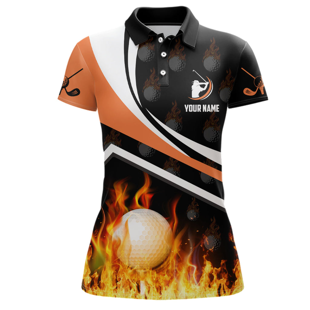 Personalized Womens Golf Ball Fire Flame Orange Style Custom Golf Shir ...