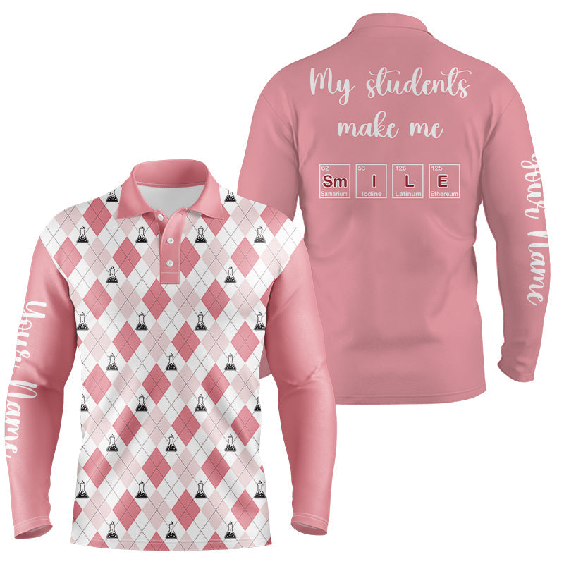 Science Pink Argyle Pattern, My Students Make Me Smile Men 3D Polo Shi ...