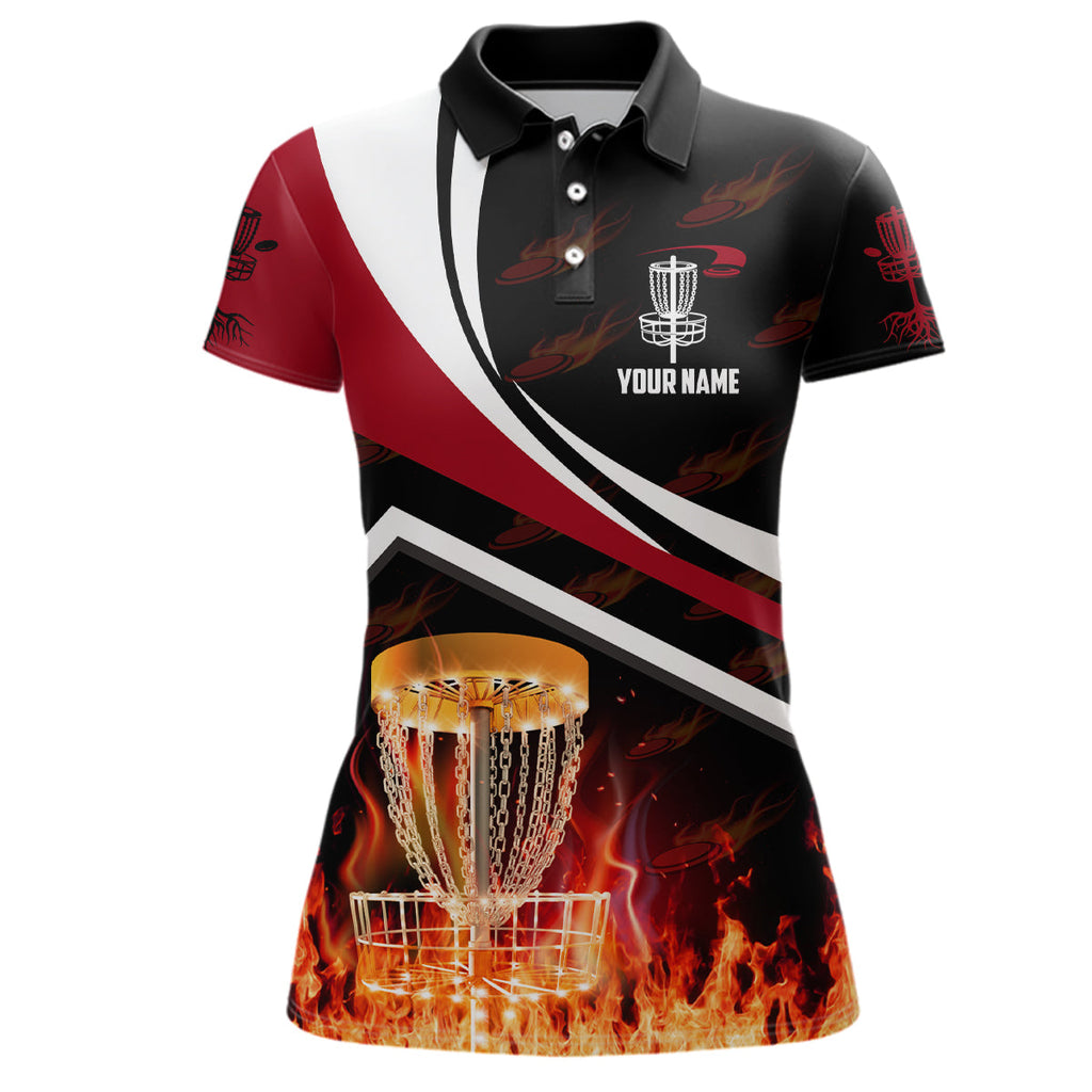 Personalized Disc Golf Fire Flame Red Style Custom Golf Shirts For Wom ...