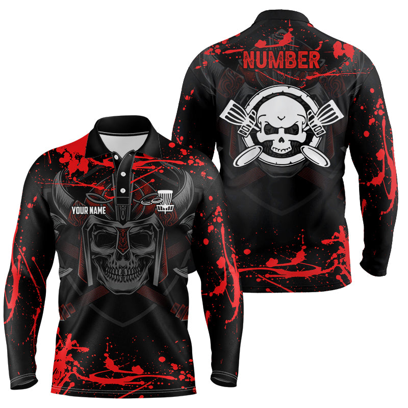 Mens Skull Disc Golf Polo Shirts Custom Red Golf Shirt With Skull Disc ...