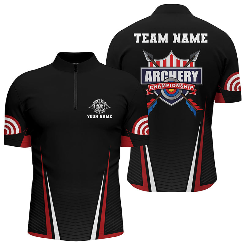 Personalized US Flag 3D Target Archery Quarter-Zip Shirts For Men, Red ...