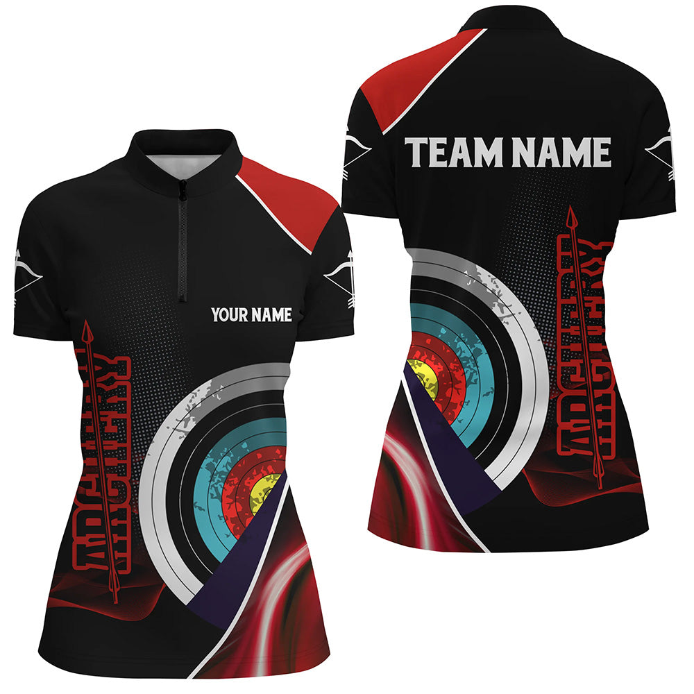 Personalized 3D Targets Archery Quarter-Zip Shirts For Women, Red Blac ...