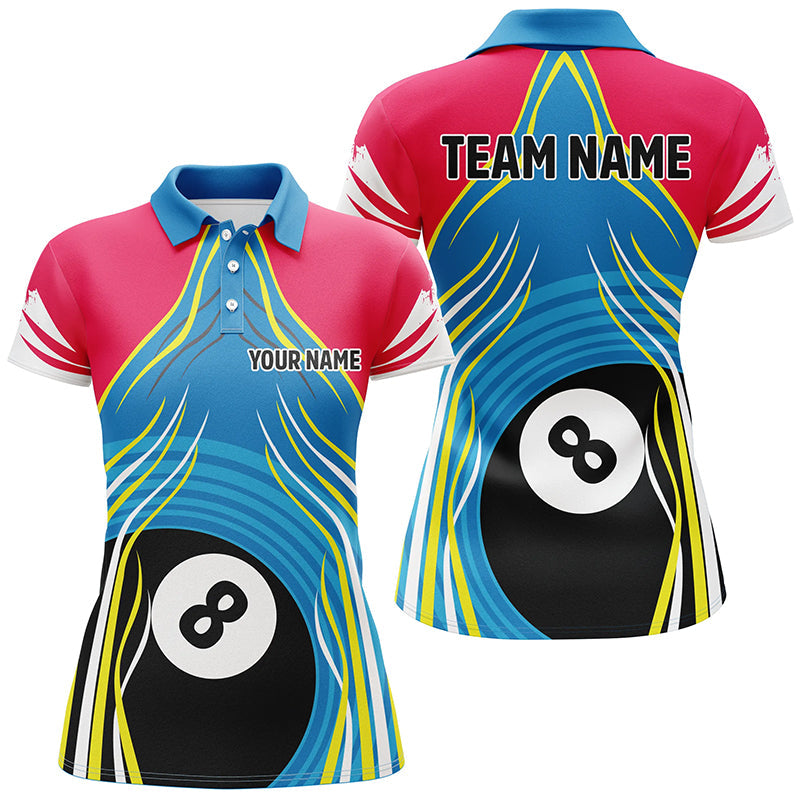 Personalized 8 Ball Pool Polo Shirts For Women Custom Billiard Shirts ...