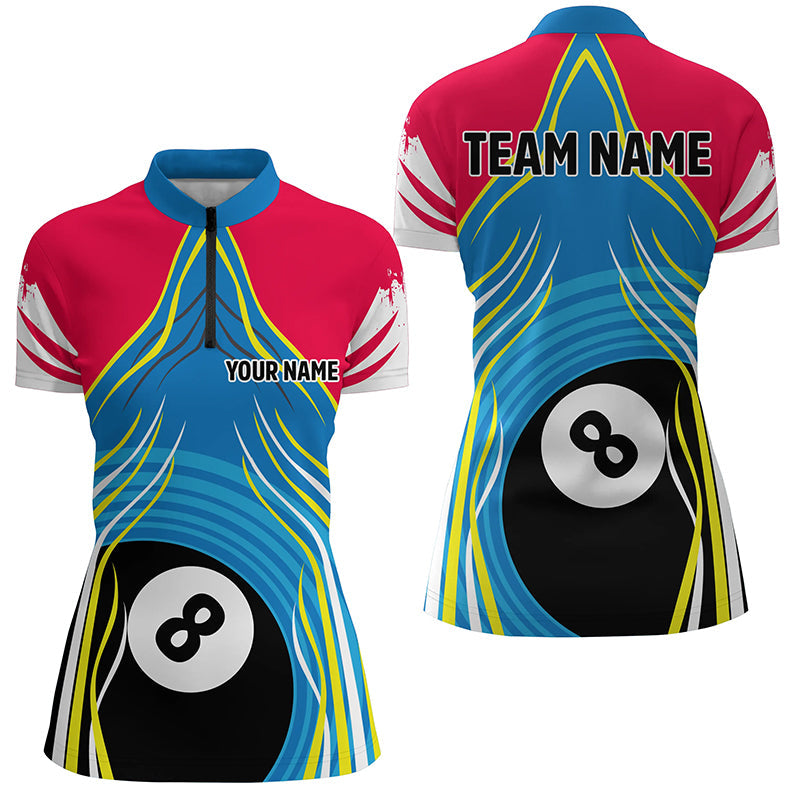 Personalized 8 Ball Pool Quarter-Zip Shirts For Women, Billiard Shirts ...