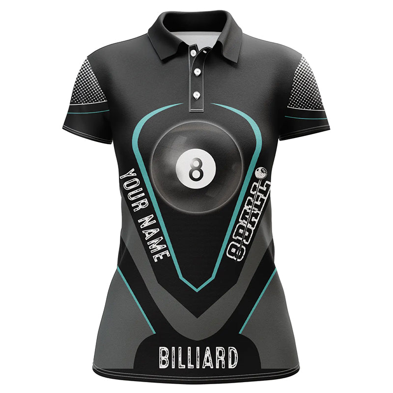 Personalized Style Black Blue 8 Ball Billiard 3D Polo Shirts For Women ...