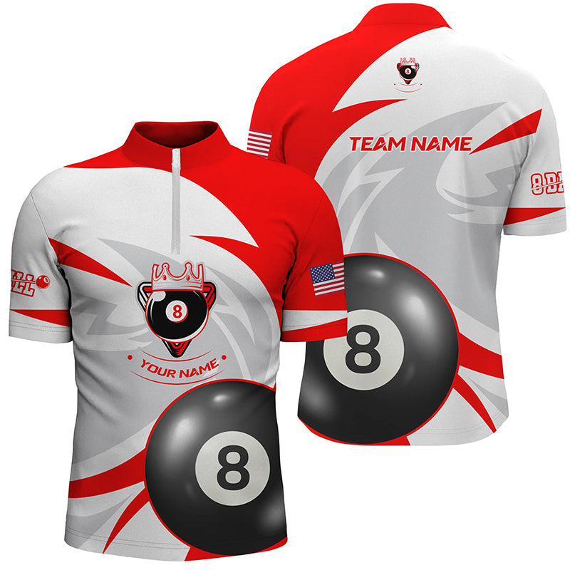 Personalized US Flag 8 Ball Red White Billiard Quarter-Zip Shirts For ...