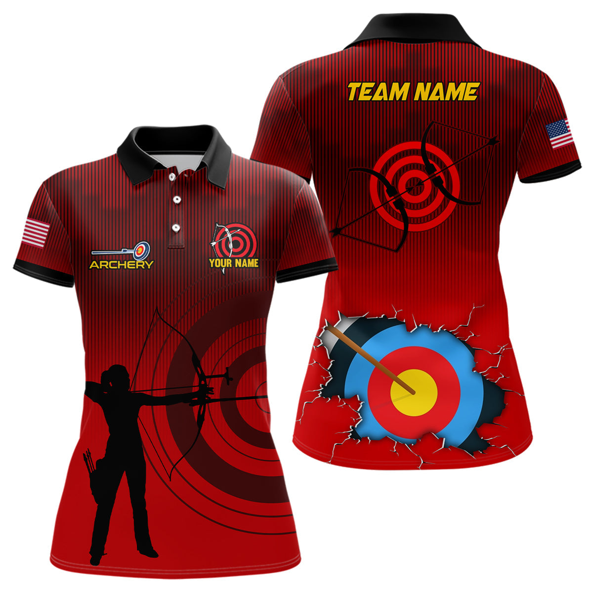 Personalized 3D Target Archery Silhouette Archer Polo Shirts For Women ...