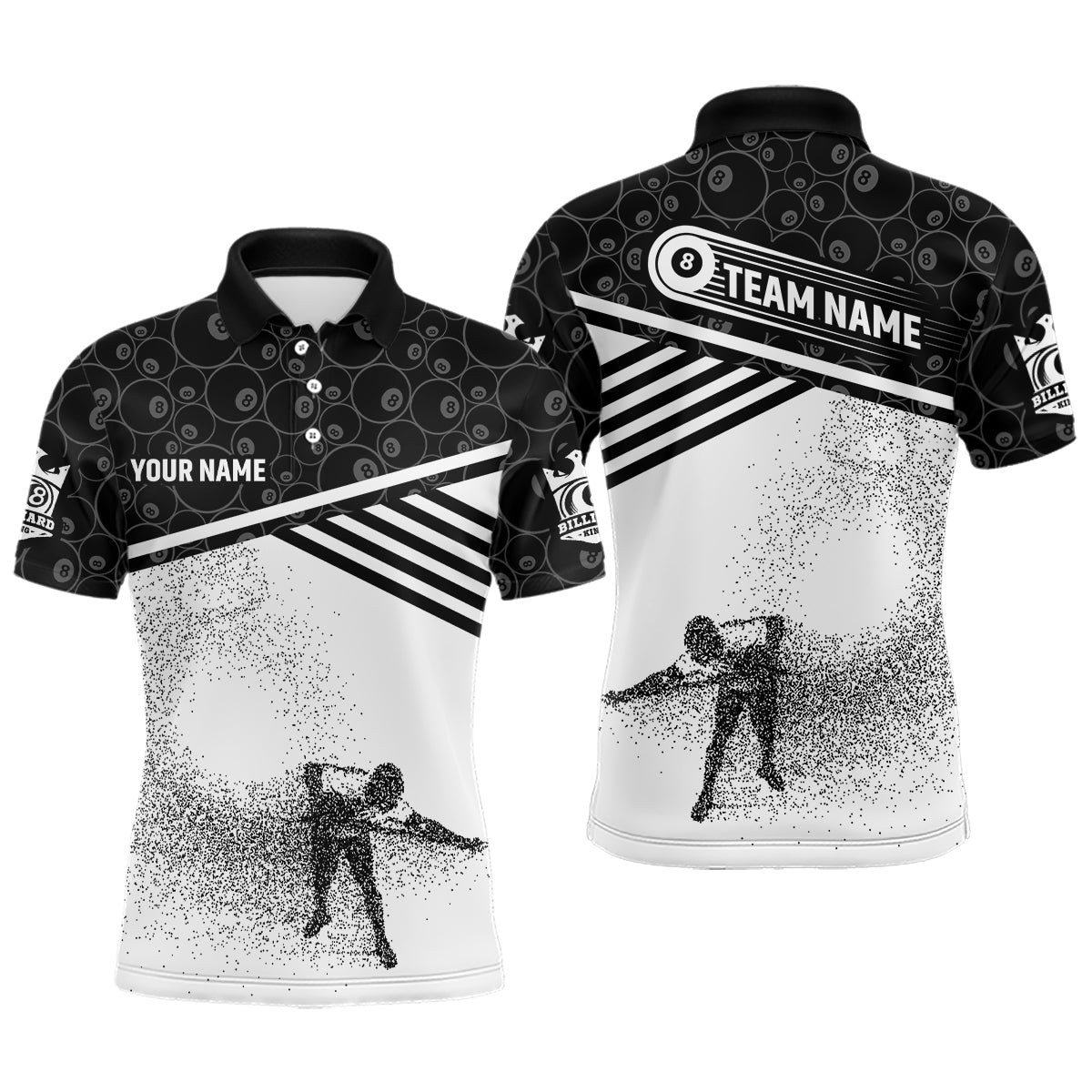 Personalized 8 Ball Pattern Billiard Polo Shirts For Men, Custom Pool ...