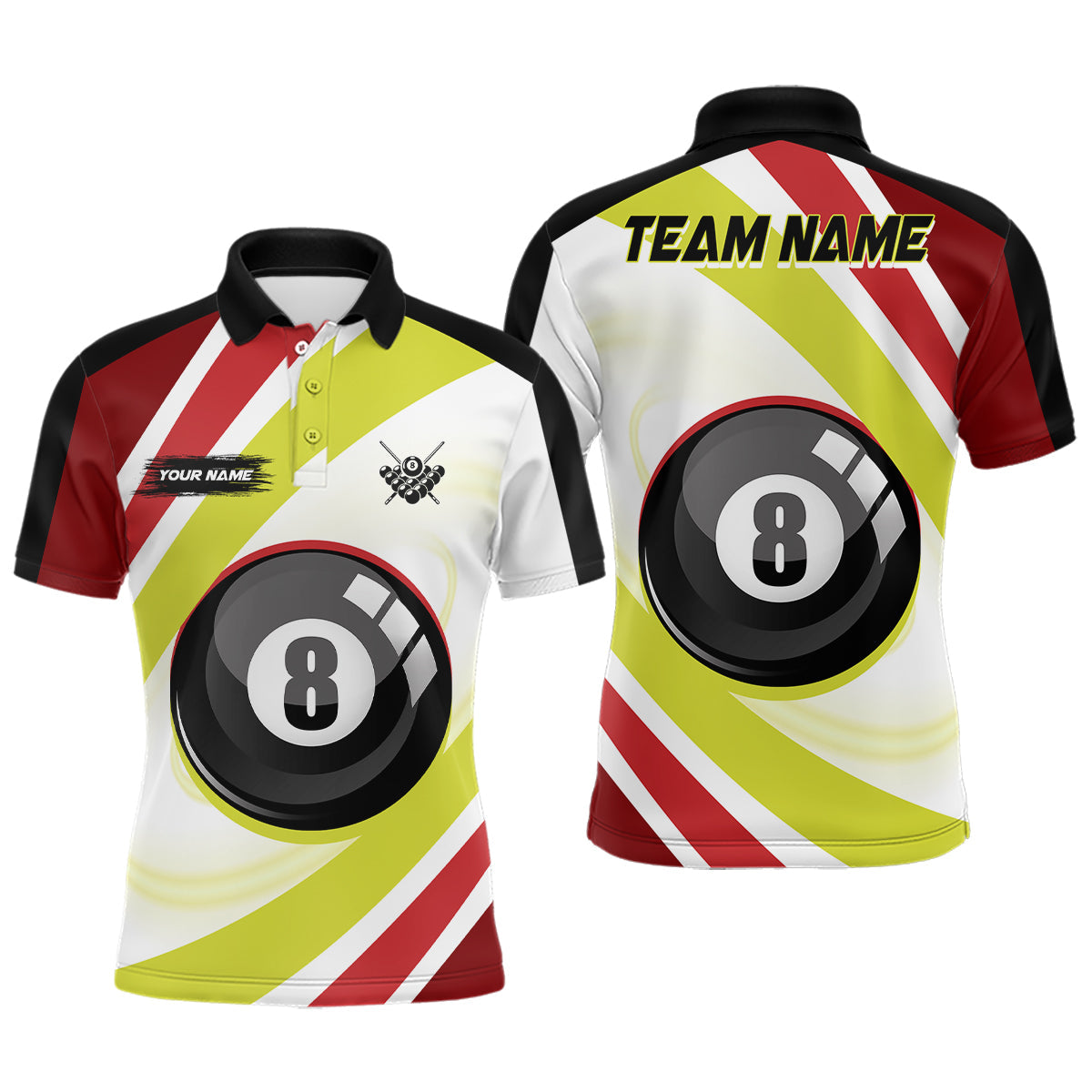 Personalized 8 Ball Pool Red Green Billiard Polo Shirts For Men, Custo ...